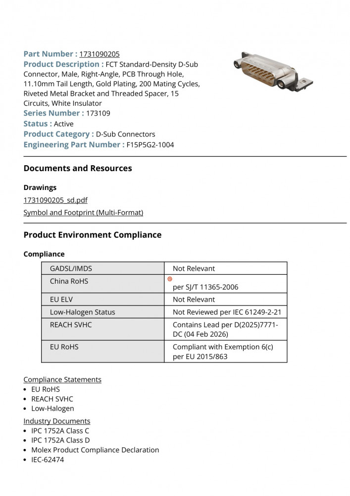 MOLEX 1731090205 drawing page 1