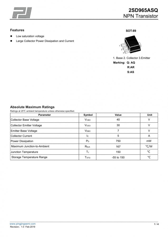 2SD965ASQ-R datasheet page 1