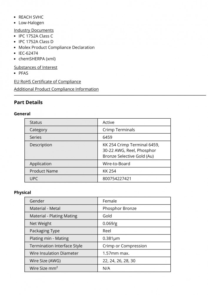 Molex KK 254 product specification page 2