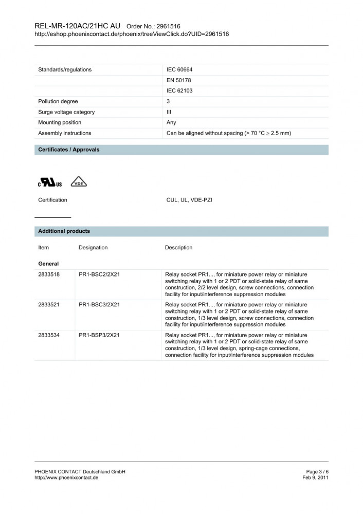 Phoenix Contact 2961516 contact data