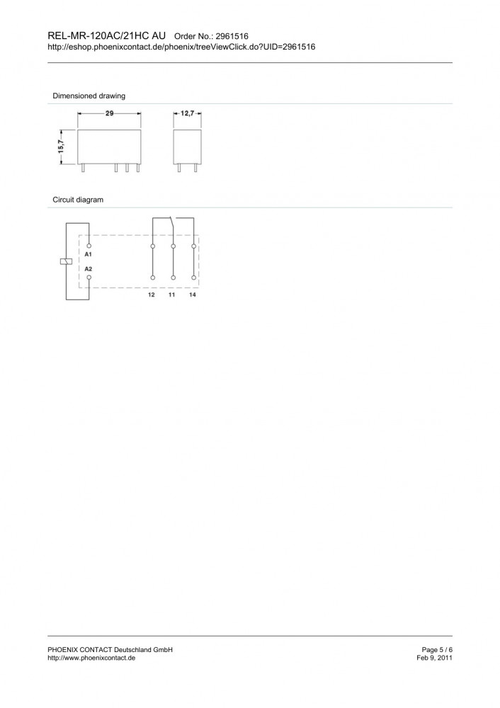 Phoenix Contact 2961516 dimensioned drawing