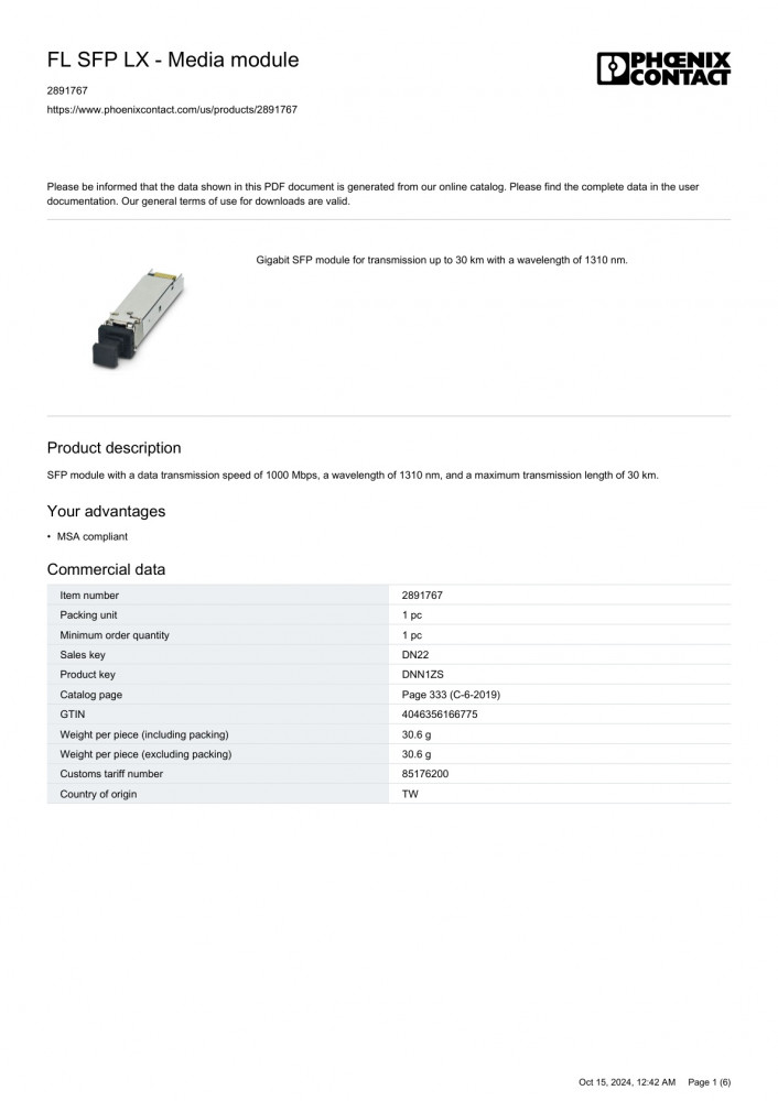 Phoenix Contact 2891767 datasheet page 1