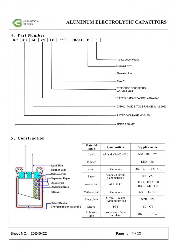 BERYL RC specification sheet page 4