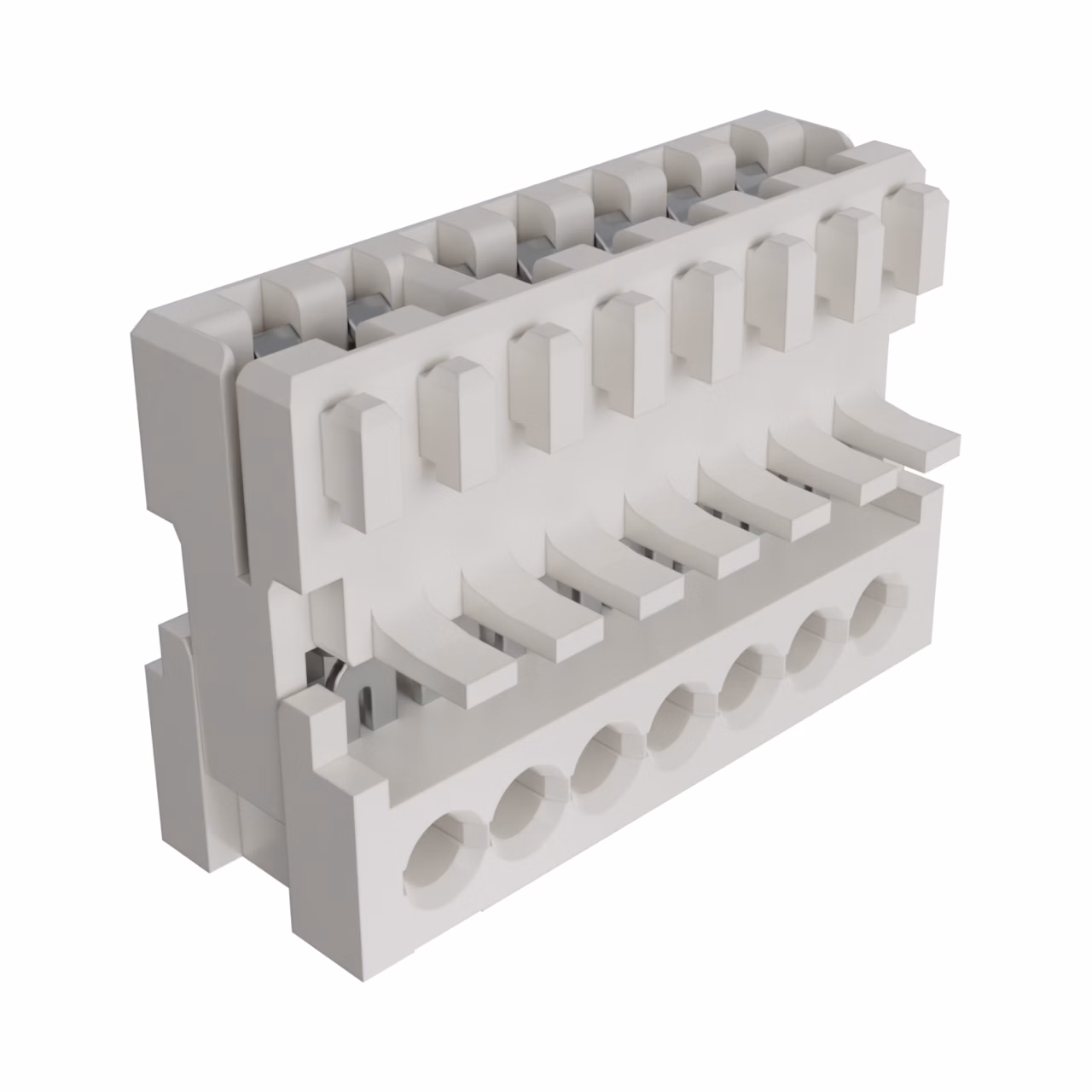 Appli-Mate RAST 2.5 IDT Housing, 2.50mm Pitch, Female, 3 Circuits, Beaded Terminal, Position Keys A & D Removed, Slotted Endwalls, Polarizing Rib Between Circuits 2 & 3