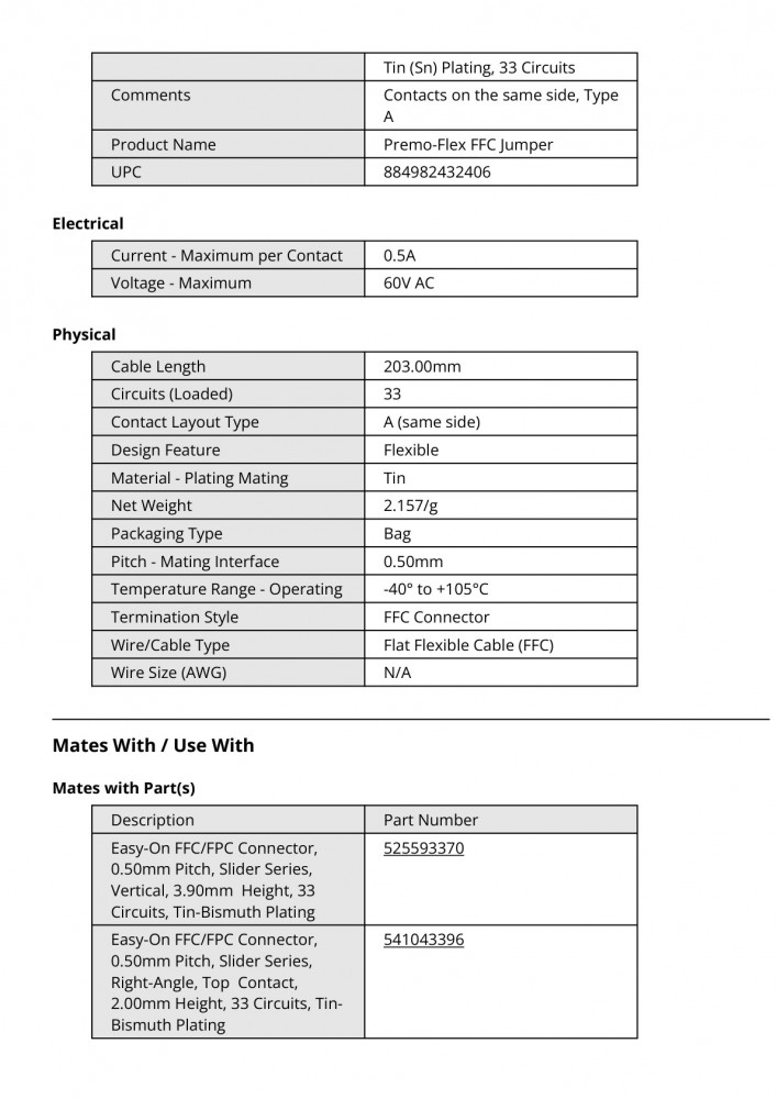 MOLEX 15266 series FFC sales drawing, page 2