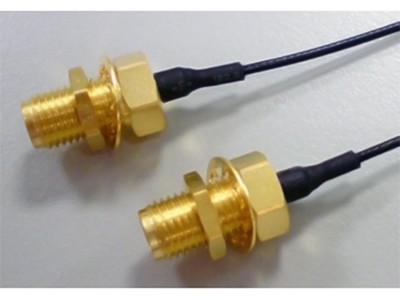SMA Straight Bulkhead Jack RP to MCRF Right-Angle Plug on 1.32mm Cable, 829.40mm Length, 50 Ohms for sale
