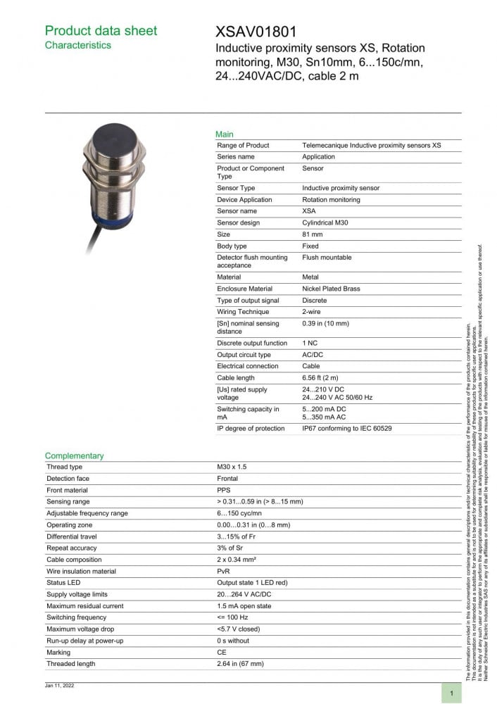XSAV01801 technical document page 1