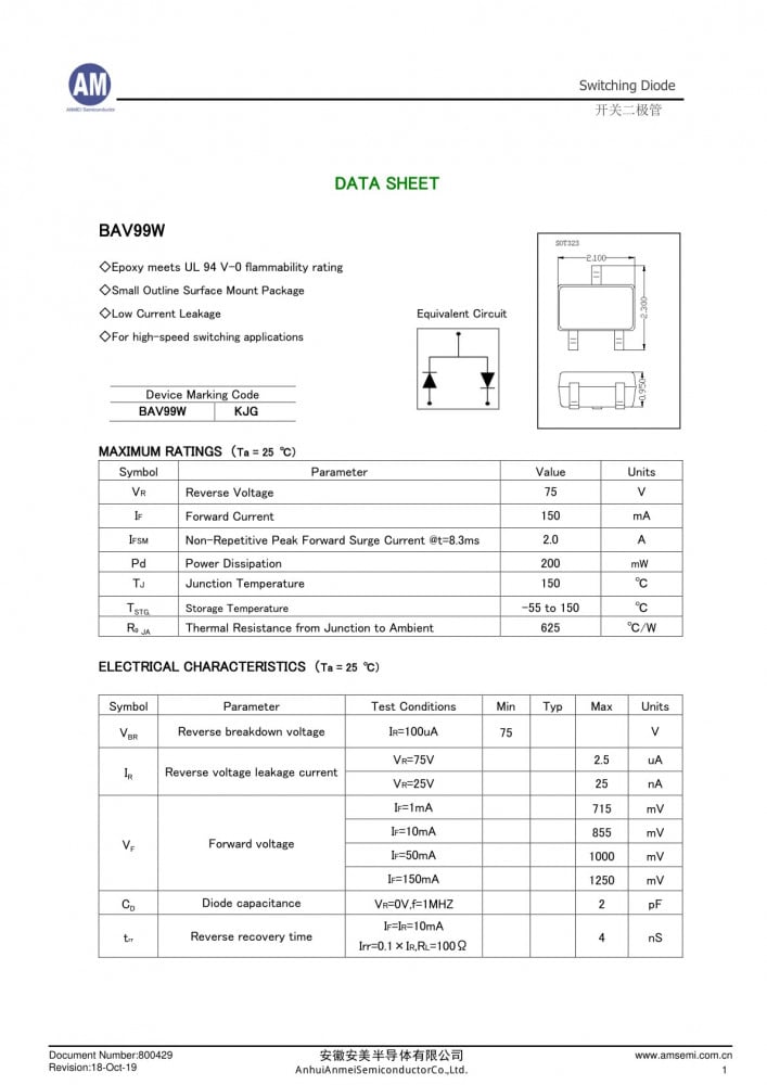 BAV99W datasheet page 1