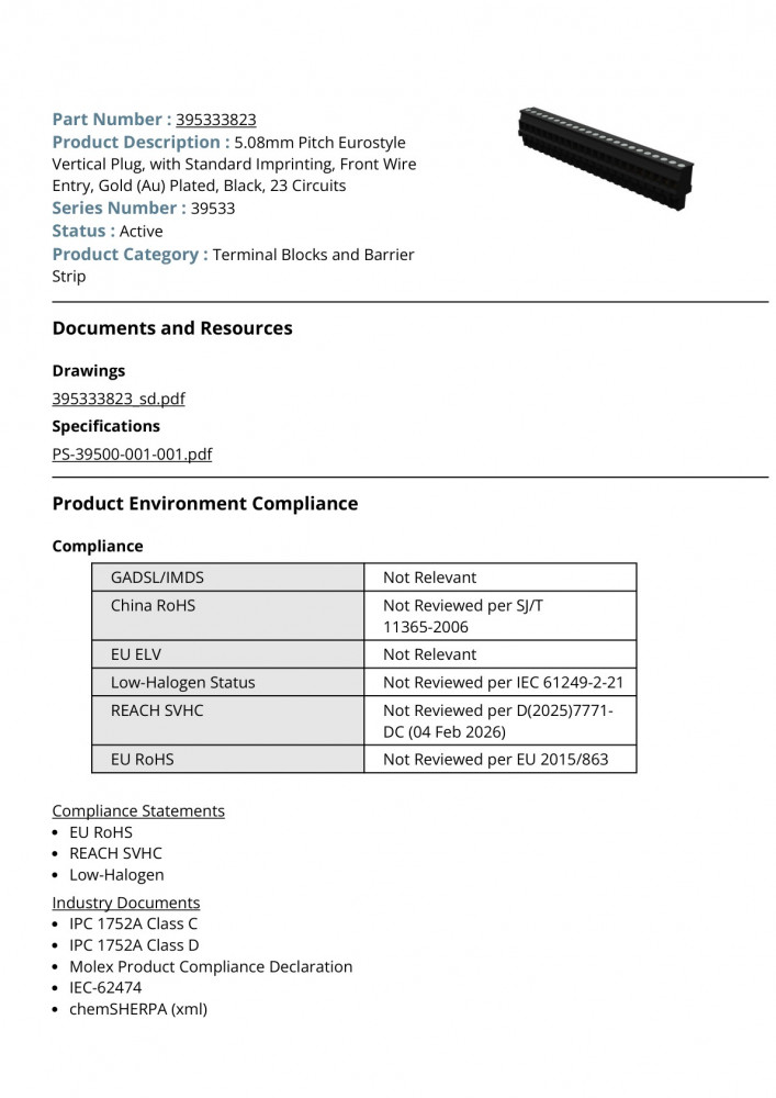 ESE Eurostyle terminal blocks product specification, page 1