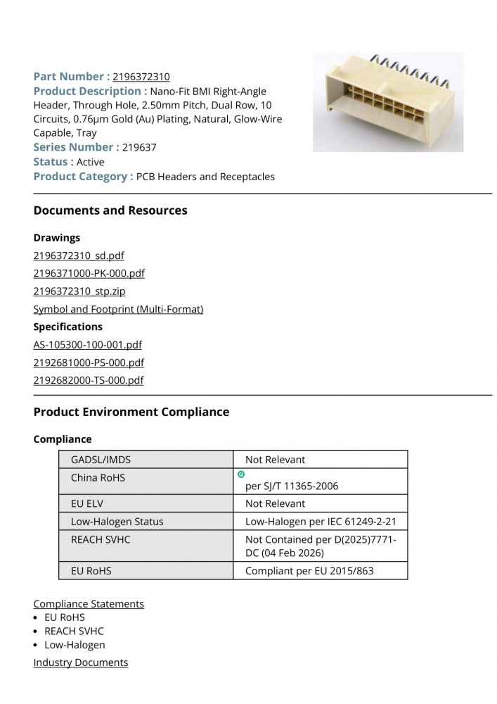 MOLEX 2196372310 technical document preview 1