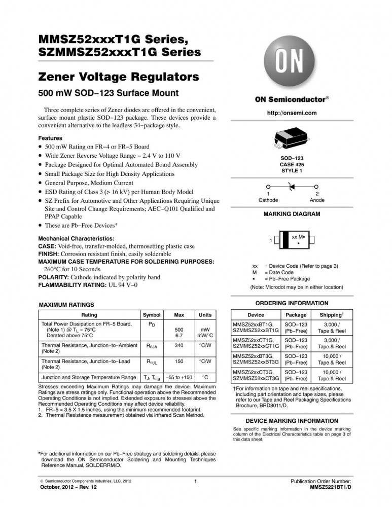 MMSZ5244BT1G datasheet page 1