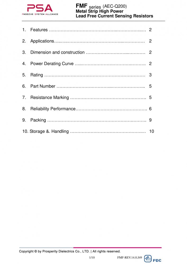 PSA FMF series datasheet page 2