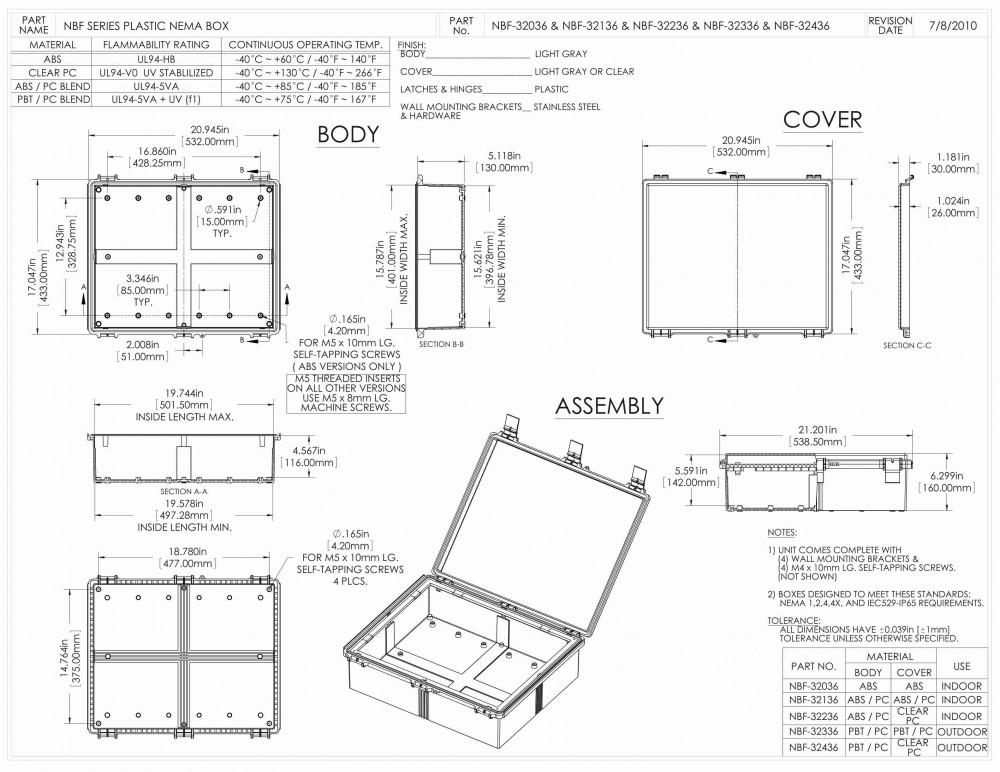 NBF-32036 NBF Series Plastic NEMA Box technical drawing