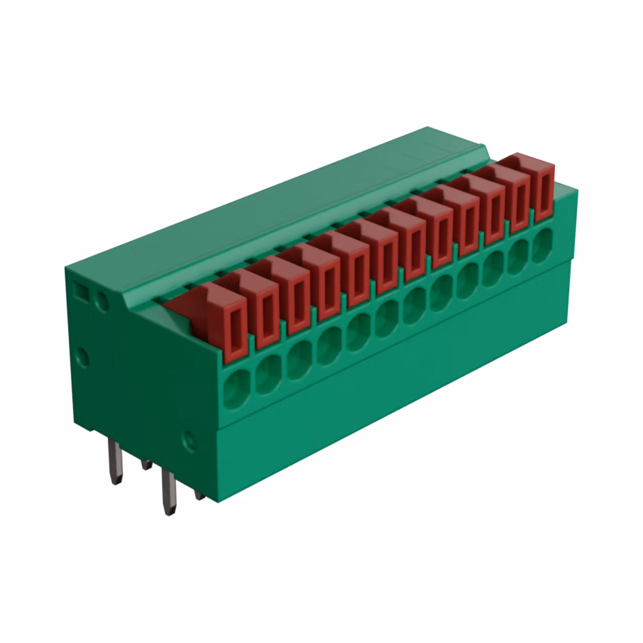 2.54mm Pitch, Eurostyle Fixed-Mount Push-Button Terminal Block, Horizontal, 6A, 26-18 AWG, Green, 12 Circuits for sale