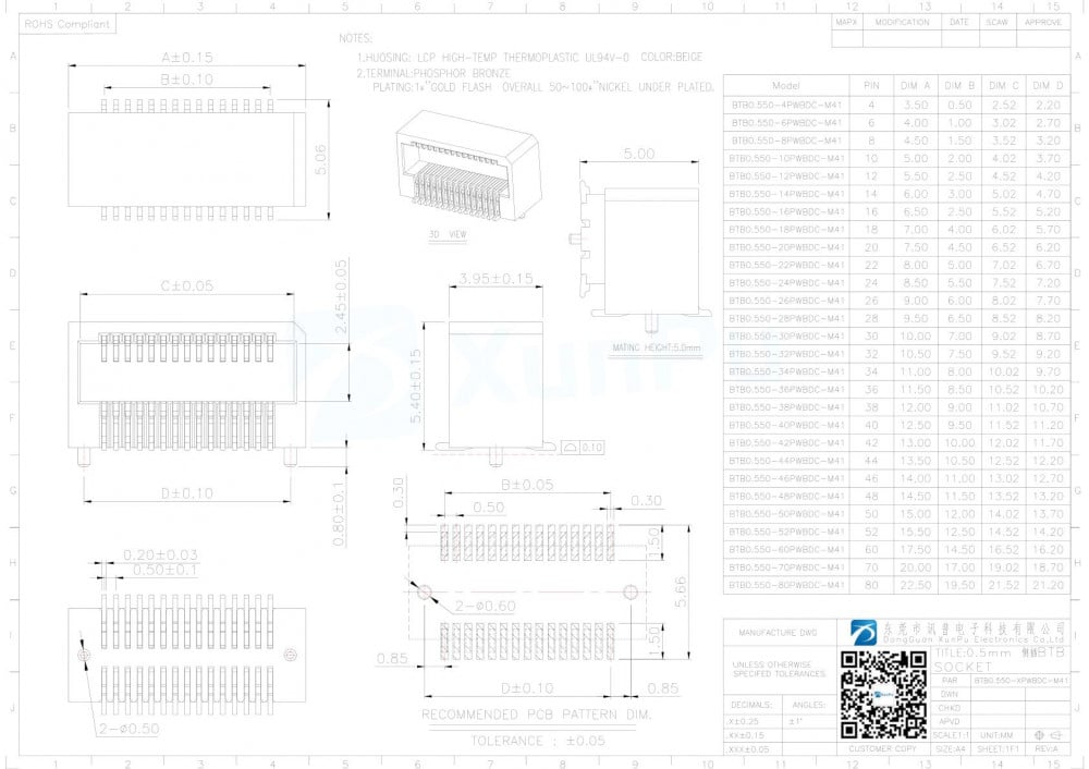 XUNPU BTB0.550-20PWBDC-M41 technical drawing page 1