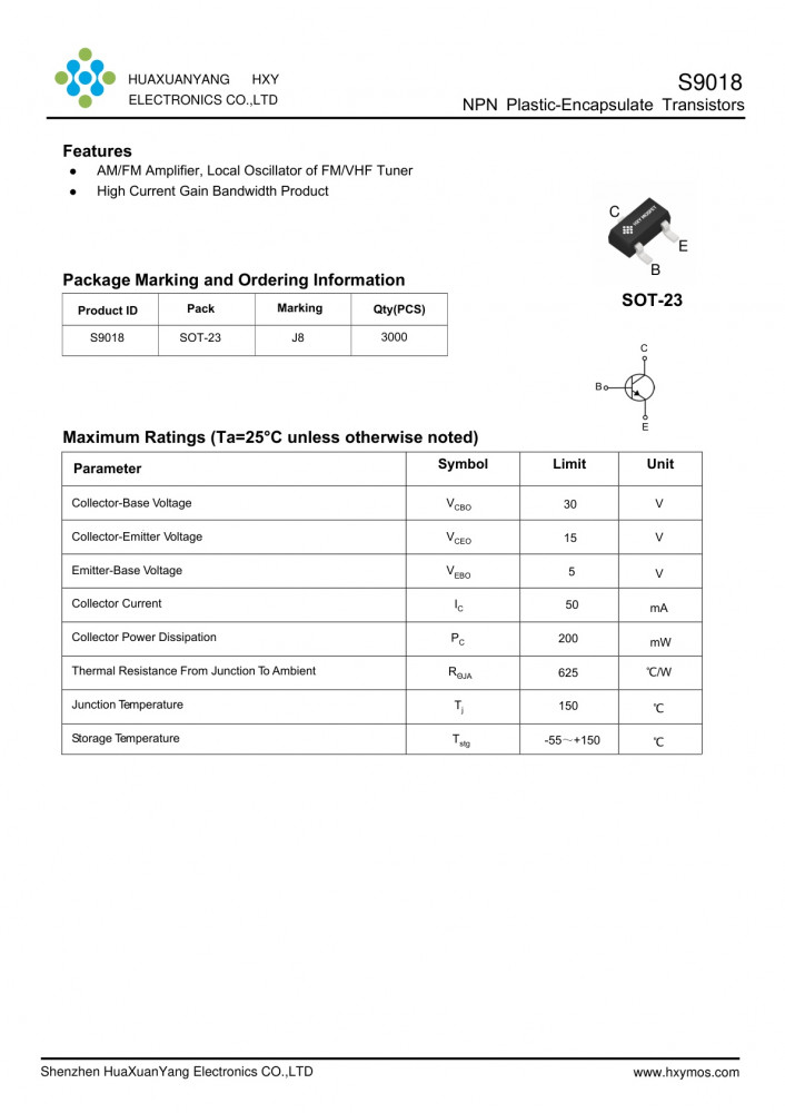 S9018 datasheet page 1