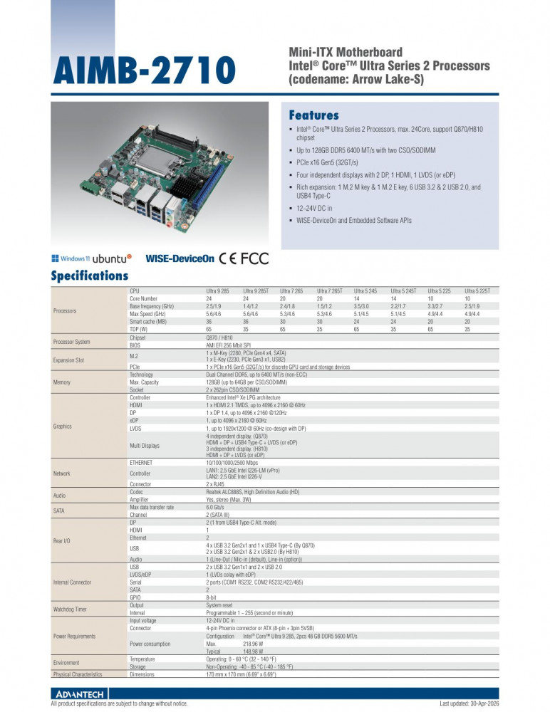 AIMB-2710 product documentation page 1