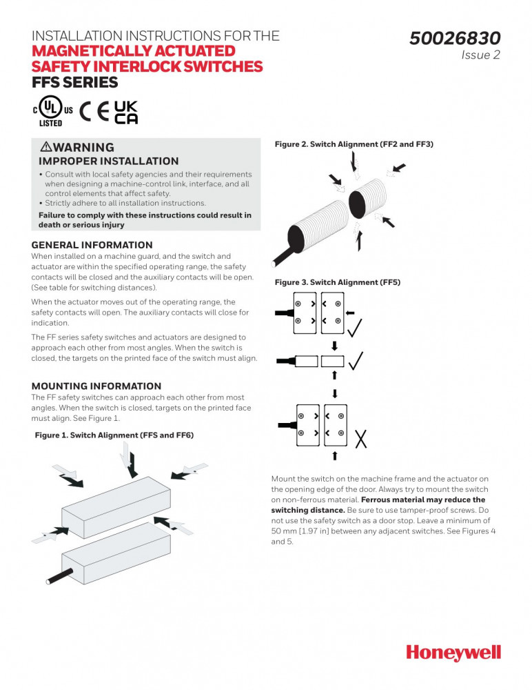 Honeywell FF6 installation instructions page 1