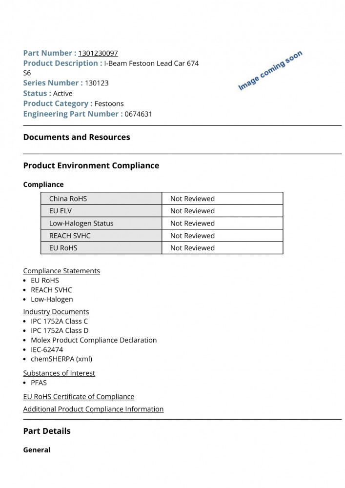 Product document image 1 for MOLEX 1301230097