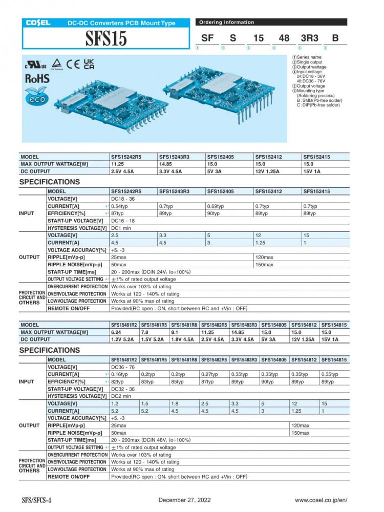 Cosel SFS series datasheet page 4