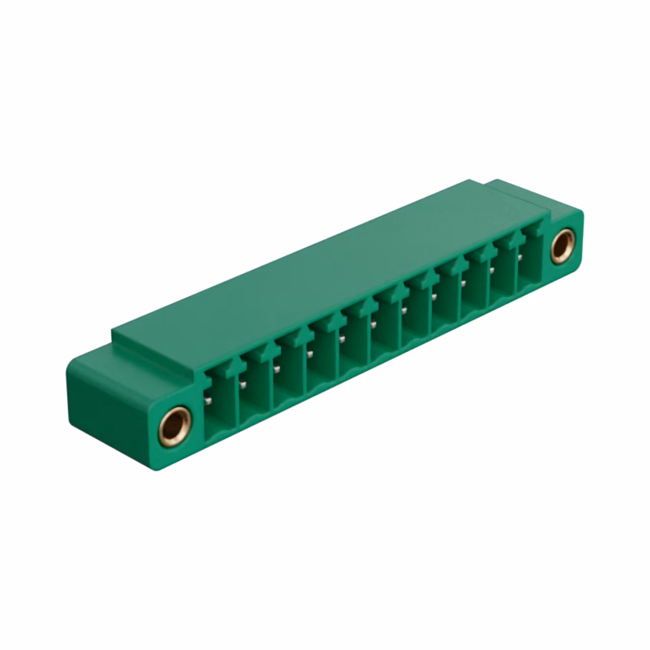 3.50mm Pitch Eurostyle Right-Angle PCB Header, with Threaded Retention Inserts, Green Housing, 11 Circuits for sale