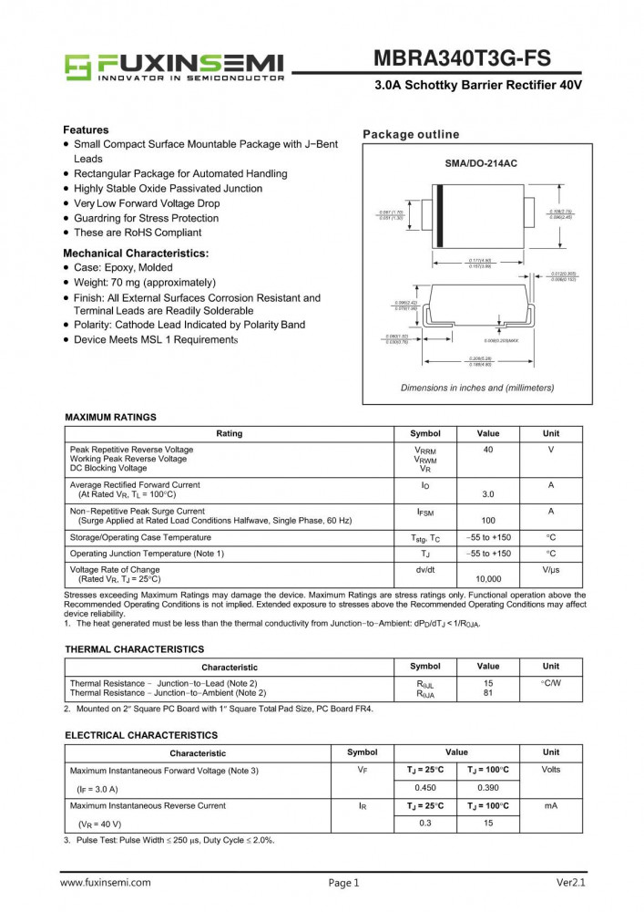 MBRA340T3G-FS datasheet page 1