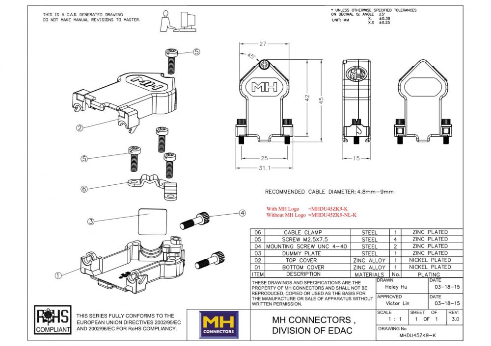 MHDU45ZK9-K technical drawing