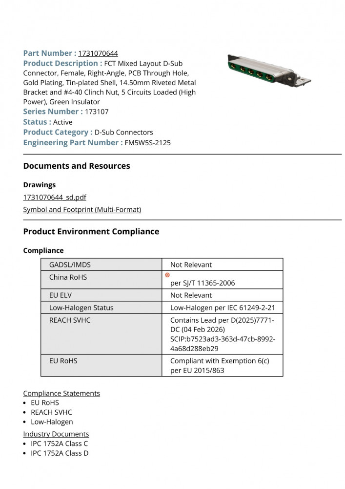 MOLEX 1731070644 product documentation, page 1