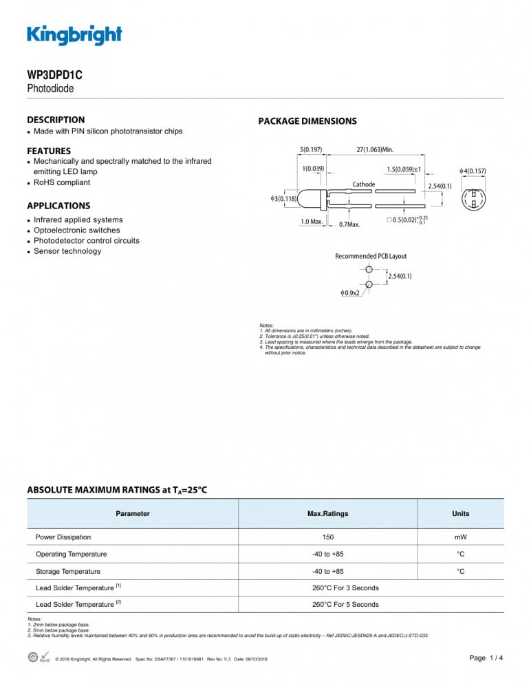 WP3DPD1C datasheet page 1