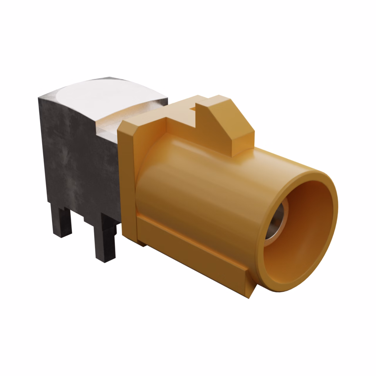 FAKRA Jack, Right-Angle, PCB Receptacle, Through Hole, Brass Body, Tin (Sn) Plated, Keying Code M, Pastel Orange, Tape and Reel, 50 Ohms for sale