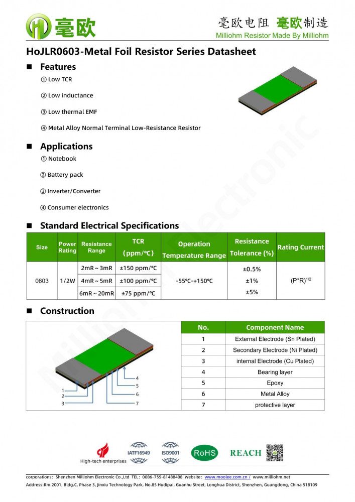 HoJLR0603 datasheet page 1
