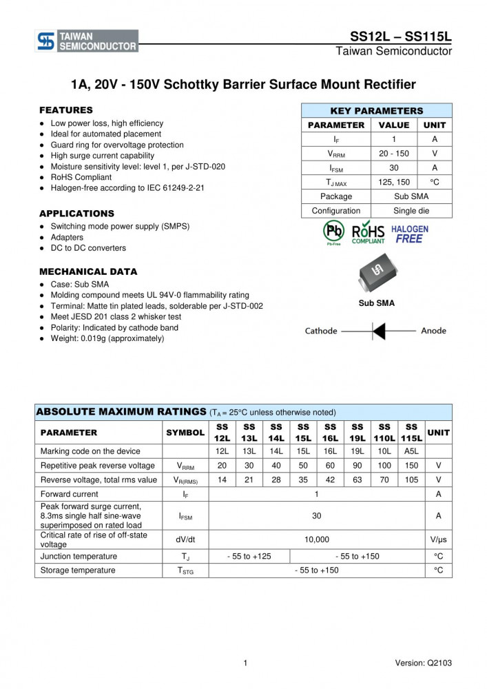 SS12L datasheet page 1