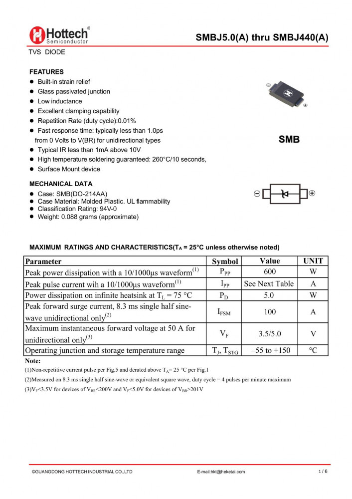 SMBJ26A datasheet page 1