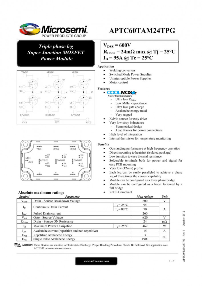 APTC60TAM24TPG datasheet page 1