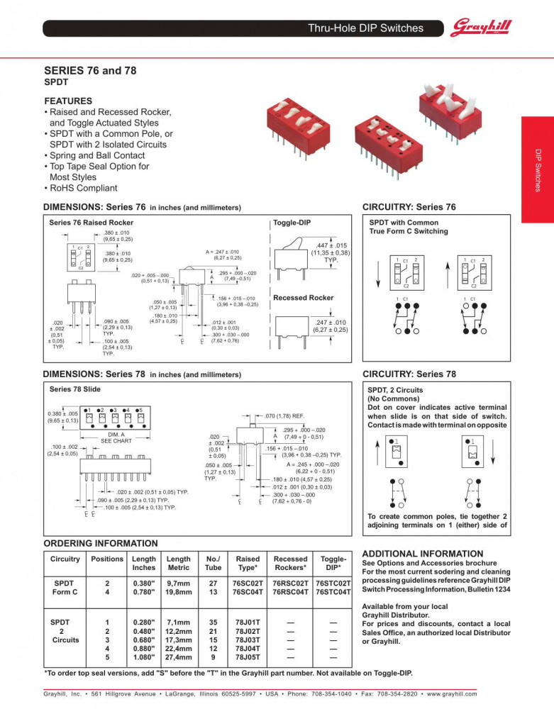Grayhill Series 76 and 78 product documentation