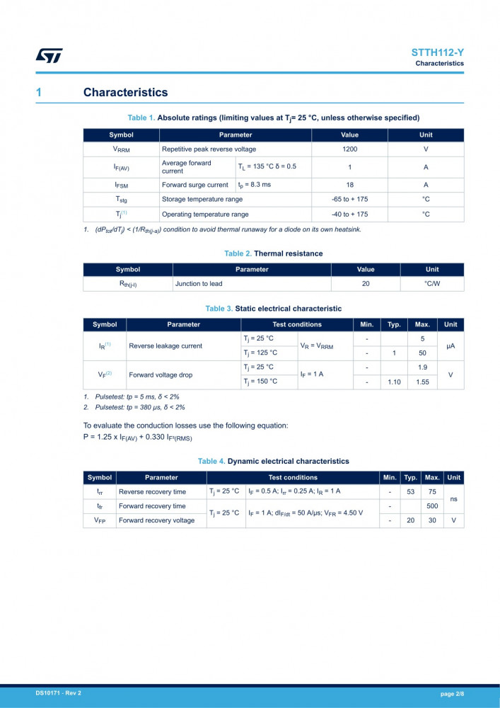STTH112UFY datasheet page 2