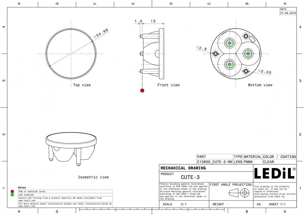 CUTE-3-WW LEDiL mechanical drawing preview