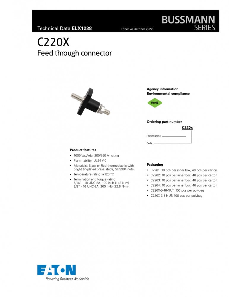 EATON C220X feed-through connector datasheet page 1