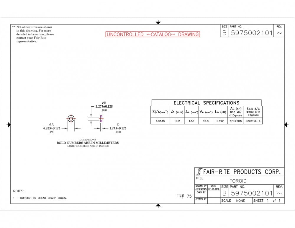 Fair-Rite 5975002101 technical document preview