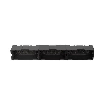 Mini50 Unsealed 3 Bay Right-Angle Headers, 110 Circuits / 80 Loaded, Bay  A 38 Circuits / 34 Loaded, 34 x 0.50mm Blades, Polarization C, Dark Gray; Bay B 34 Circuits / 32 Loaded Hybrid, 28 x 0.50mm Blades, 4 x 1.20mm Blades, Polarization A, Black; Bay C 38 for sale