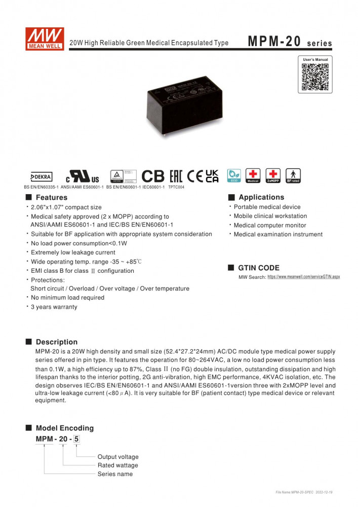 MPM-20 series datasheet page 1