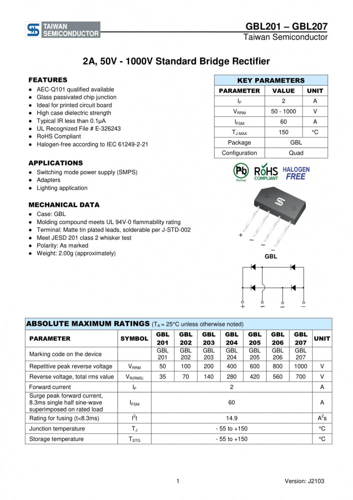 GBL203 datasheet page 1