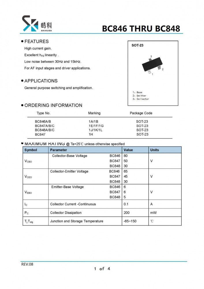 BC847B datasheet page 1