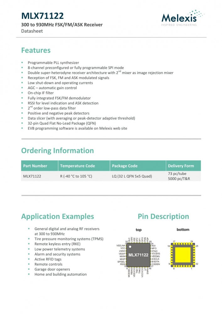 MLX71122 datasheet page 1