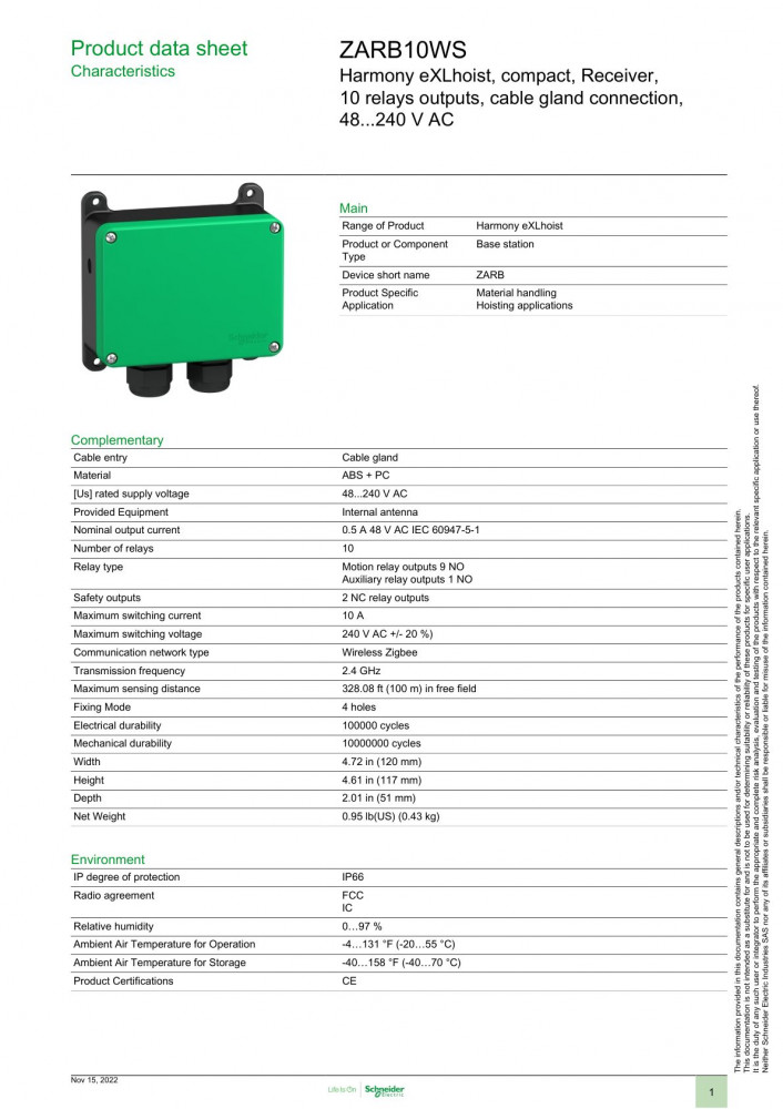 ZARB10WS technical document page 1