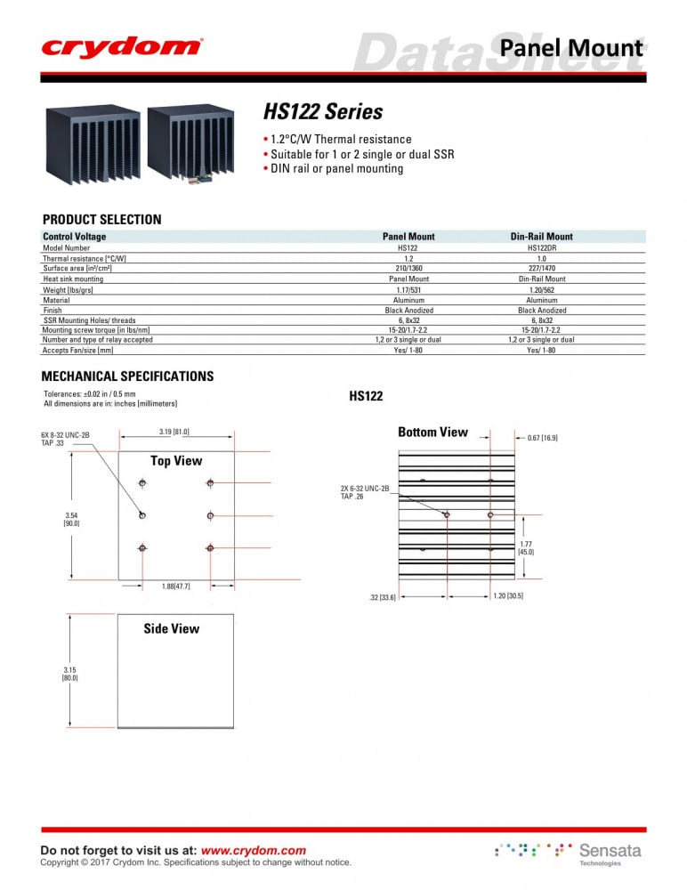 Sensata HS122 datasheet page 1
