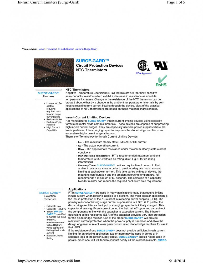 Ametherm SG405 document page 1