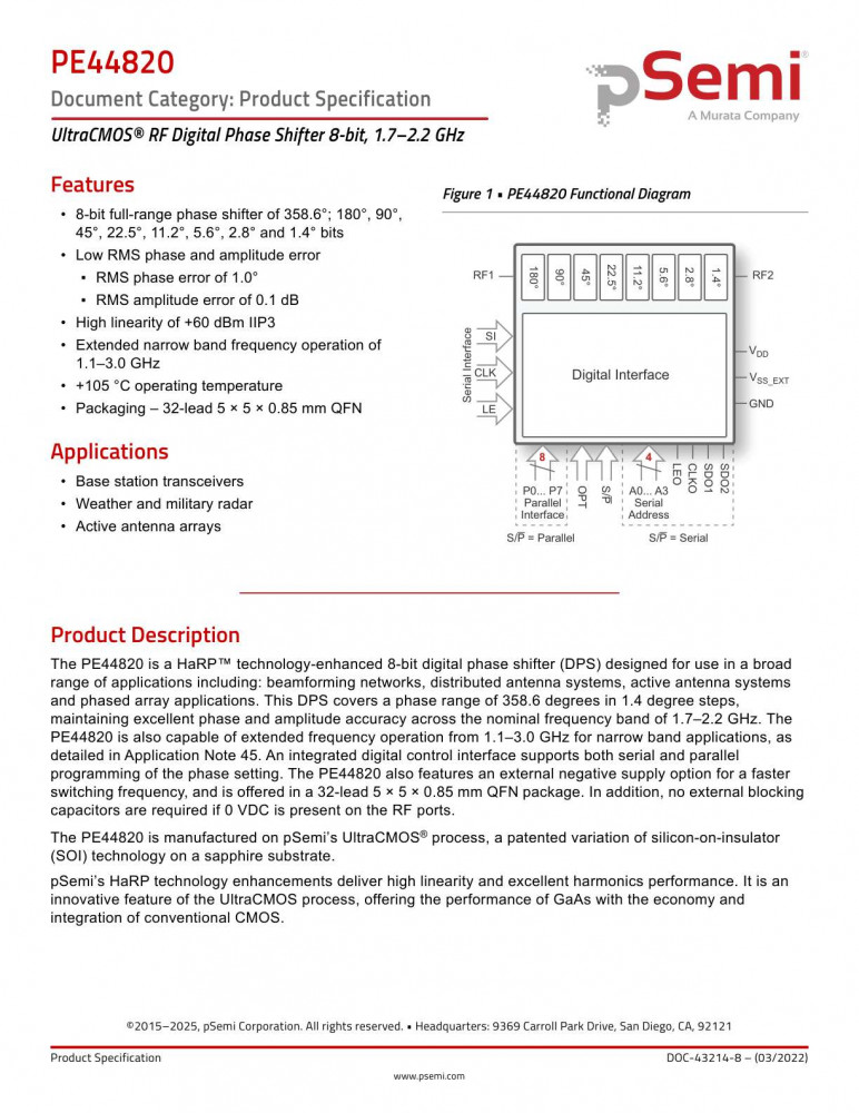 PE44820B-X datasheet page 1
