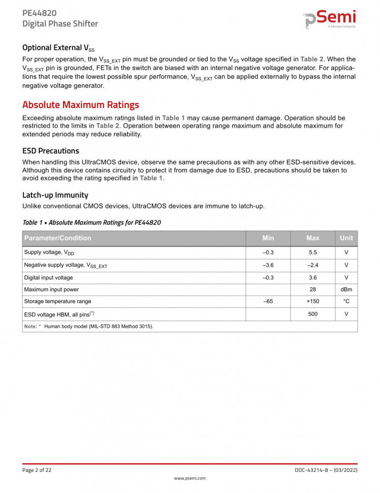 PE44820B-X datasheet page 2