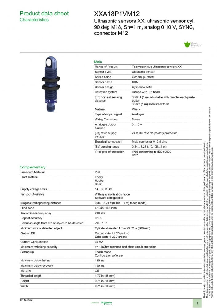 XXA18P1VM12 technical document page 1